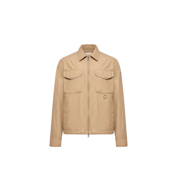 Moncler Cotton Poplin Long Sleeve Zip-up Shirt Jacket - Beige