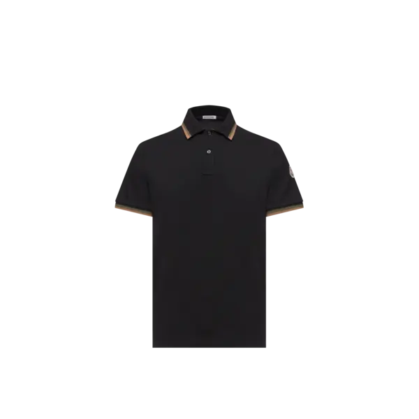 Moncler Double Collar Cotton Piquet Polo Shirt - Black