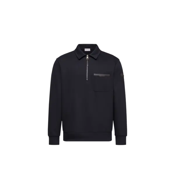 Moncler Leather Logo Cotton Blend Half-zipper Sweatshirt - Blue