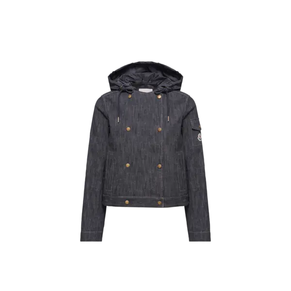 Moncler Diervilla Hooded Double-breasted Denim Jacket - Blue