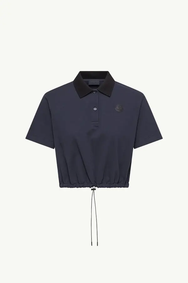 Moncler Cropped Cotton Piquet Polo Shirt - Blue