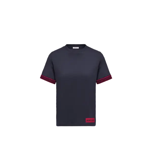 Moncler Crochet-trimmed Cotton Logo T-shirt - Blue