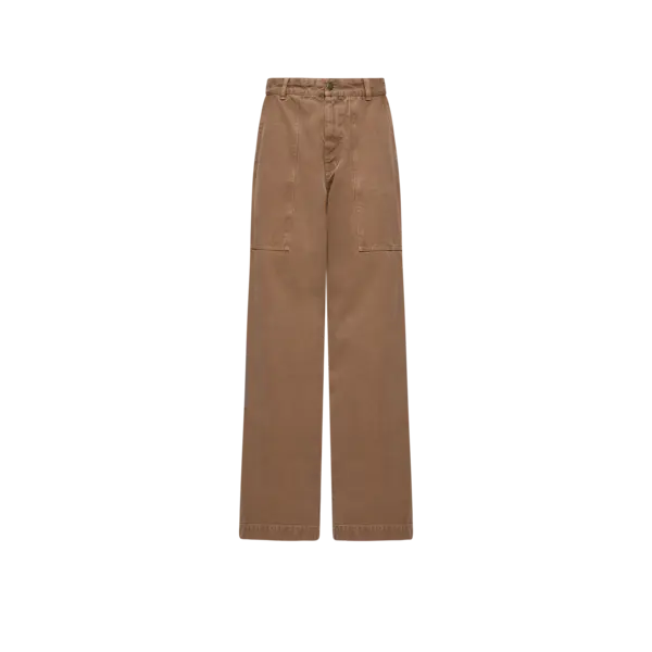 Moncler Leather Logo Cotton Pants - Brown