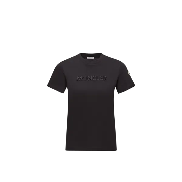 Moncler Embroidered Tonal Logo Cotton T-shirt - Black