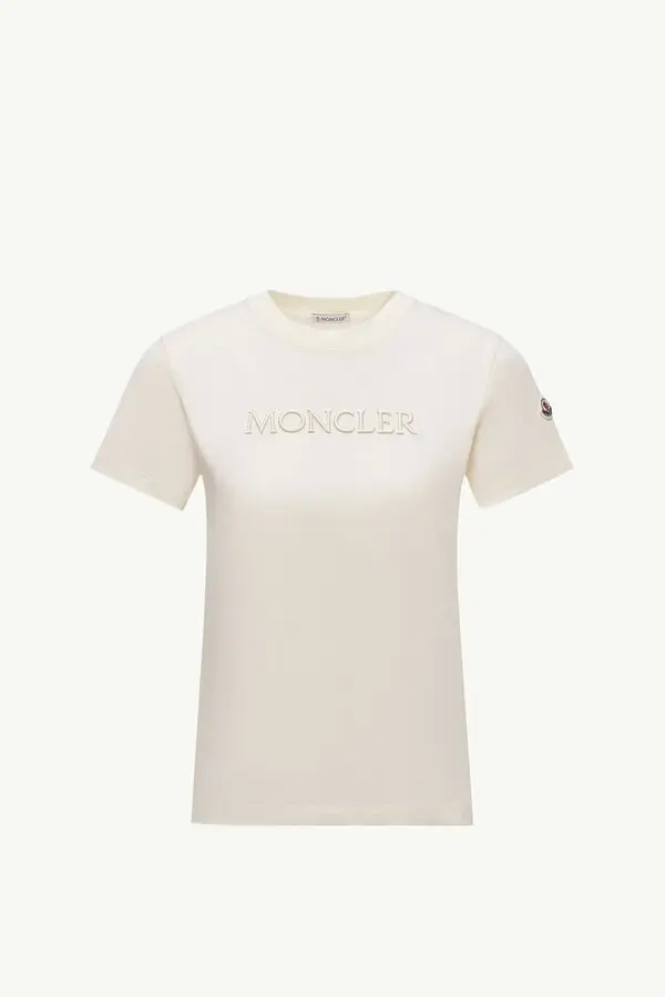 Moncler Embroidered Tonal Logo Cotton T-shirt - White
