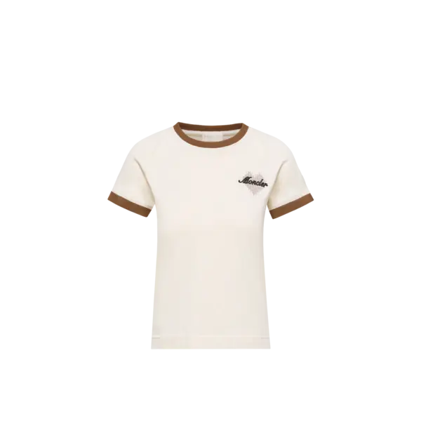 Moncler Heart Logo Cotton T-shirt - Beige