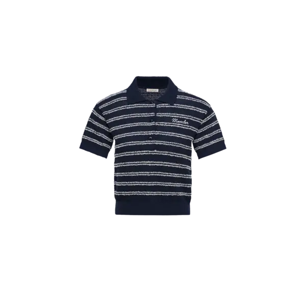 Moncler Cotton Blend Bouclé Crêpe Polo Shirt - Blue