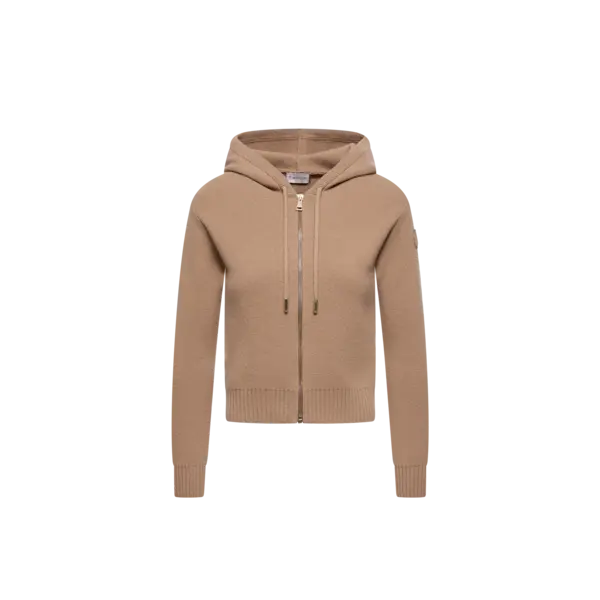 Moncler Cashmere & Wool Zip-up Hoodie - Beige