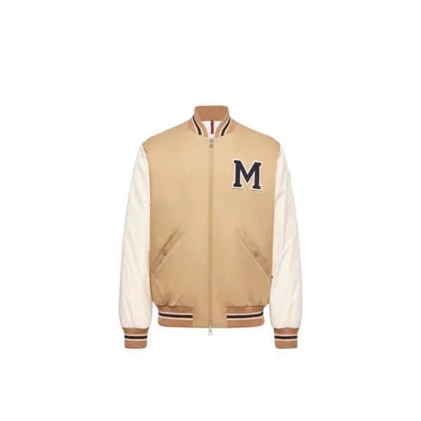 Moncler Oreane Cotton Blend Varsity Down Jacket - Beige