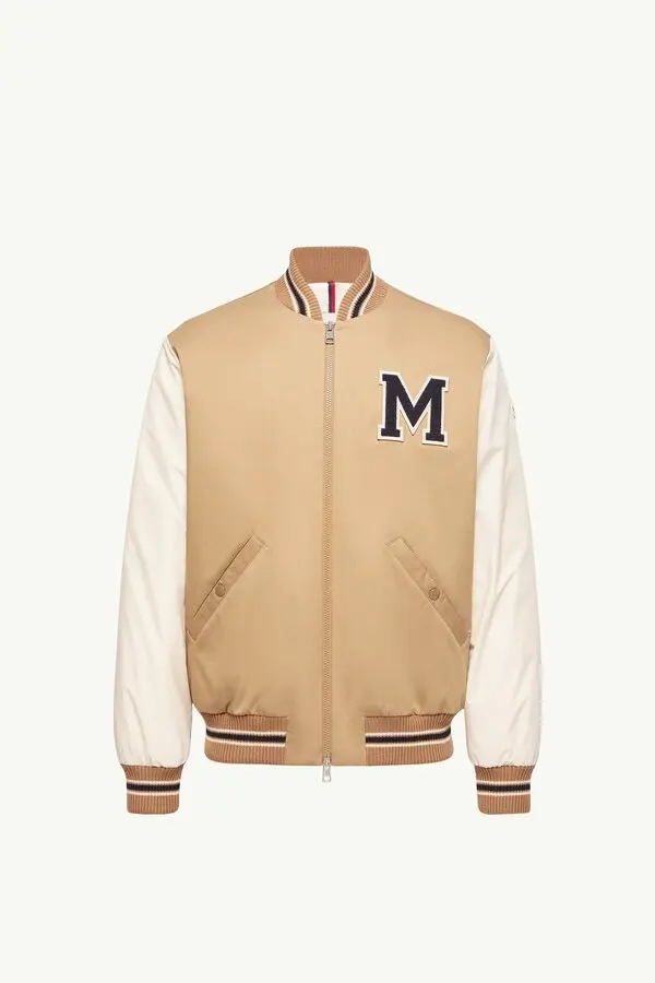 Moncler Oreane Cotton Blend Varsity Down Jacket - Beige