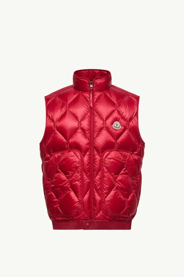 Moncler Erelia Diamond Quilted Down Vest - Red
