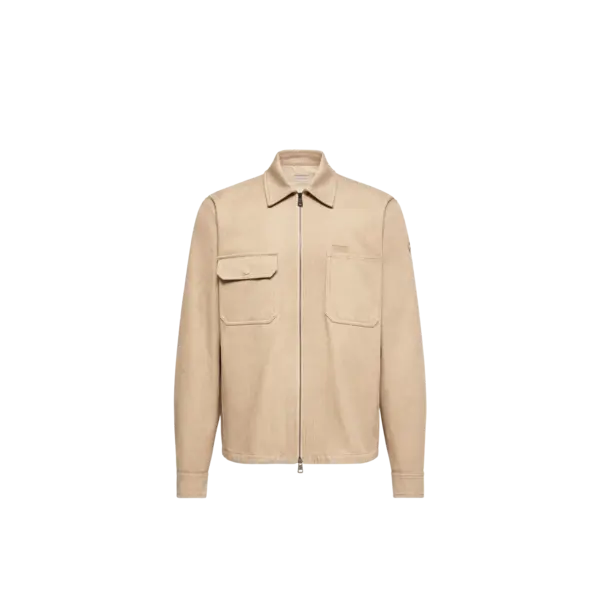 Moncler Leather Logo Cotton Shirt Jacket - Beige