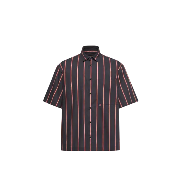 Moncler Striped Cotton Short Sleeve Shirt - Blue