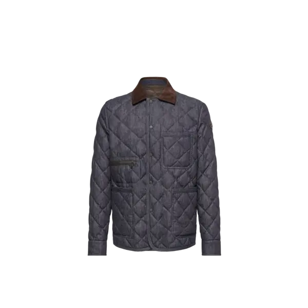Moncler Kryen Diamond Quilted Denim Down Shirt Jacket - Blue
