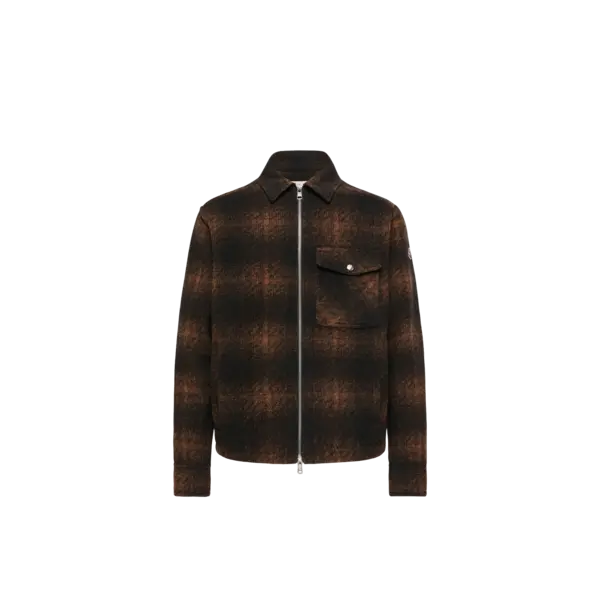 Moncler Check Jersey Zip-up Shirt - Brown