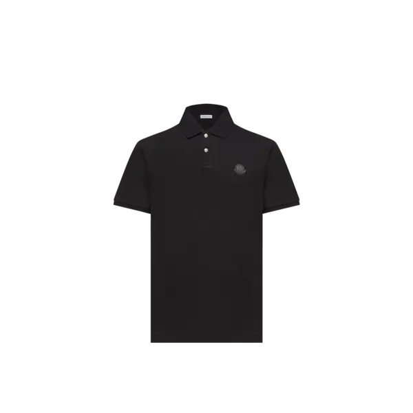 Moncler Logo Patch Cotton Piquet Polo Shirt - Black