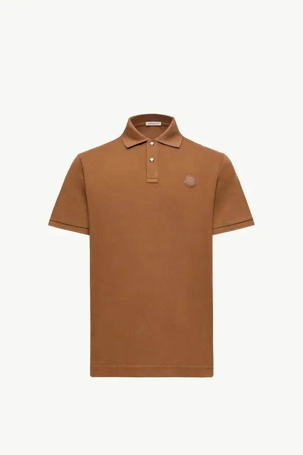 Moncler Logo Patch Cotton Piquet Polo Shirt - Brown