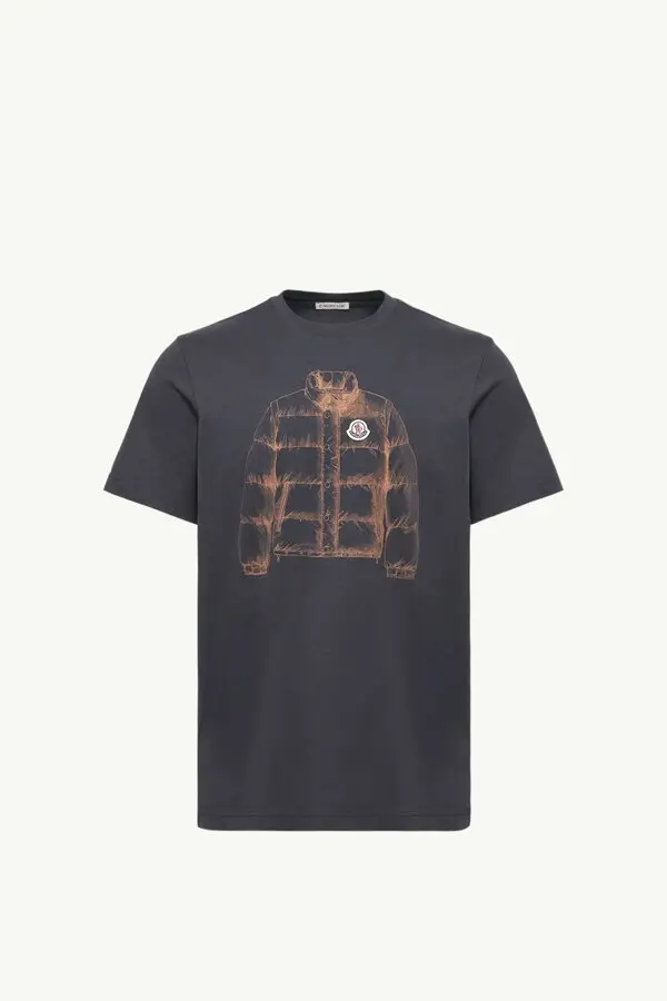 Moncler Down Jacket Print Cotton T-shirt - Blue