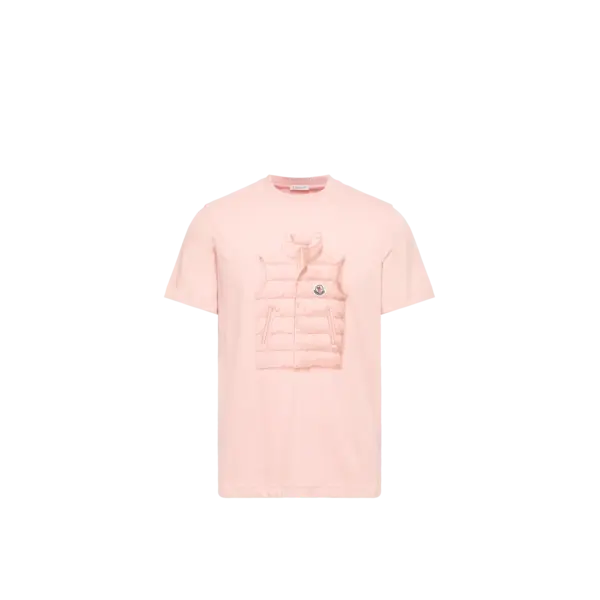 Moncler Down Jacket Print Cotton T-shirt - Pink