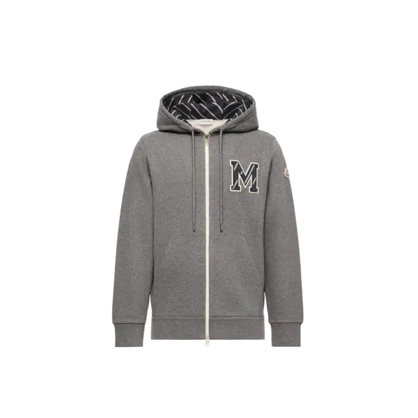 Moncler Monogram Cotton Zip-up Hoodie - Grey