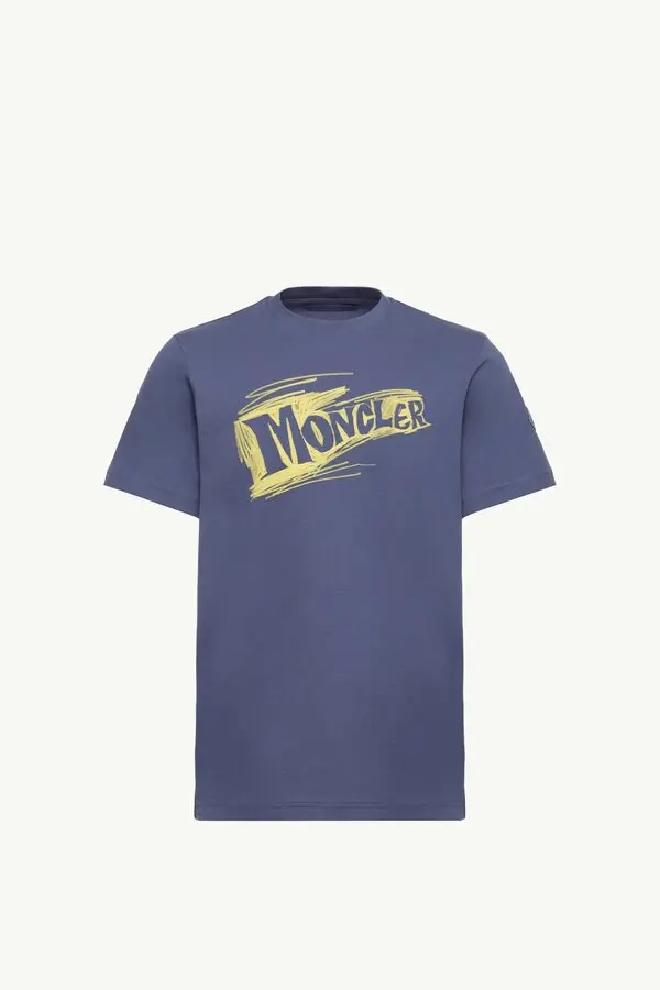 Moncler Sketch Logo Cotton T-shirt - Blue