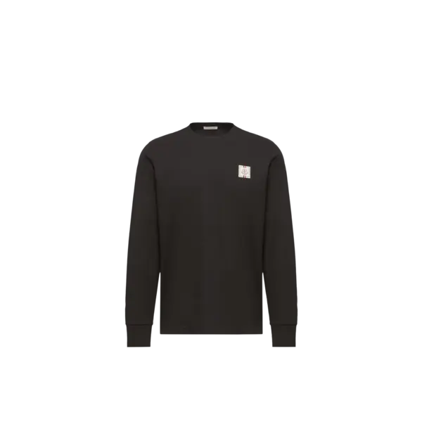 Moncler Tricolor Logo Long Sleeve Cotton T-shirt - Black