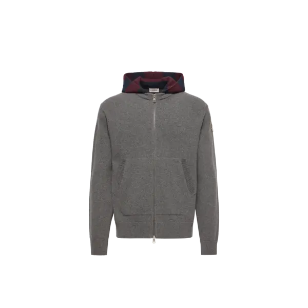 Moncler Striped Hood Wool & Cashmere Cardigan - Grey