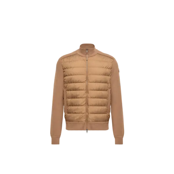 Moncler Wool & Cashmere Blend Padded Zip-up Cardigan - Brown