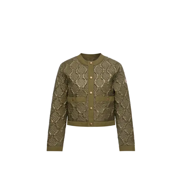 Moncler Libellule Geometric Quilted Short Down Jacket - Green