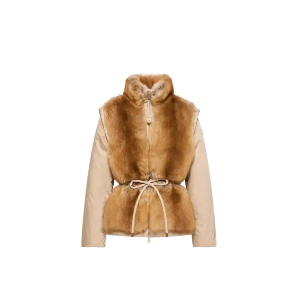 Moncler Blaireau 2-in-1 Shearling Down Jacket - Beige