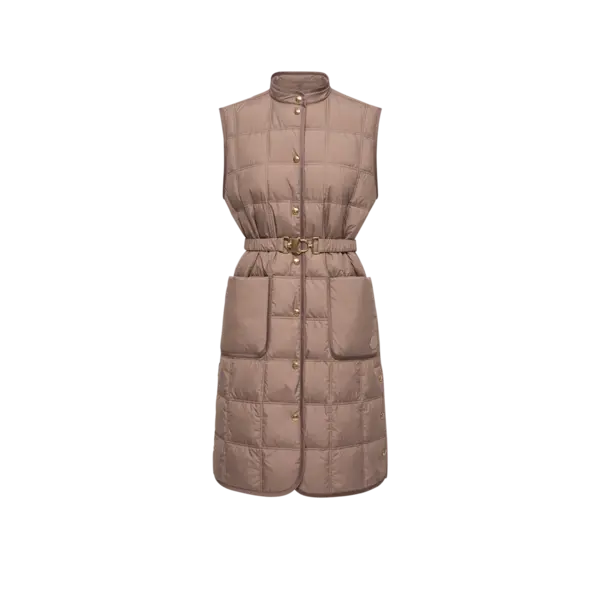 Moncler Cygnette Square Quilted Long Down Vest - Brown