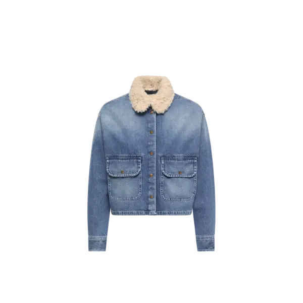Moncler Teddy Trim Denim Shirt - Blue