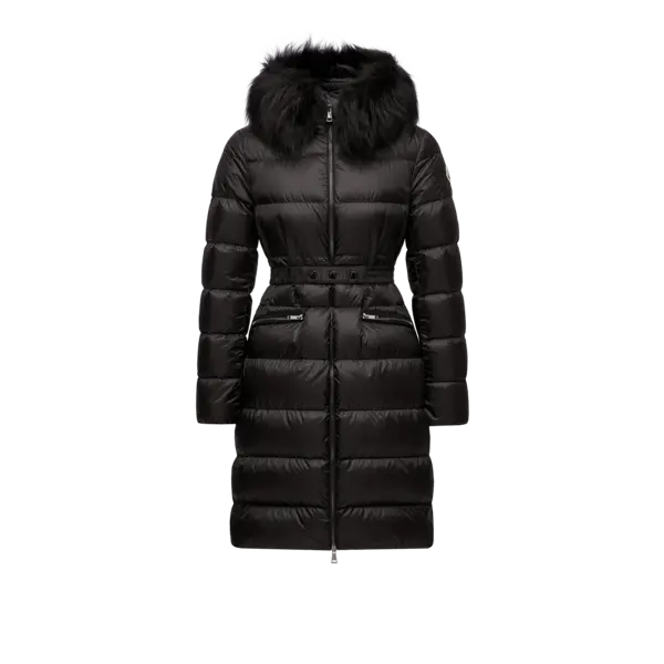 Moncler Boedic Long Down Jacket With Shearling Trim - Black