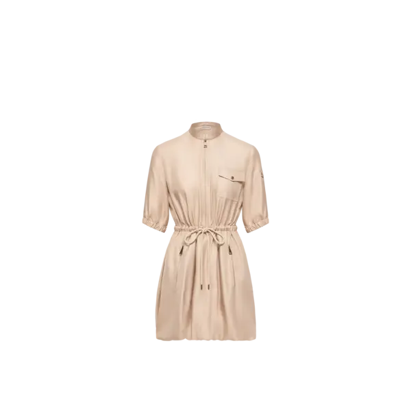 Moncler Silk Twill Mini Shirt Dress - Beige