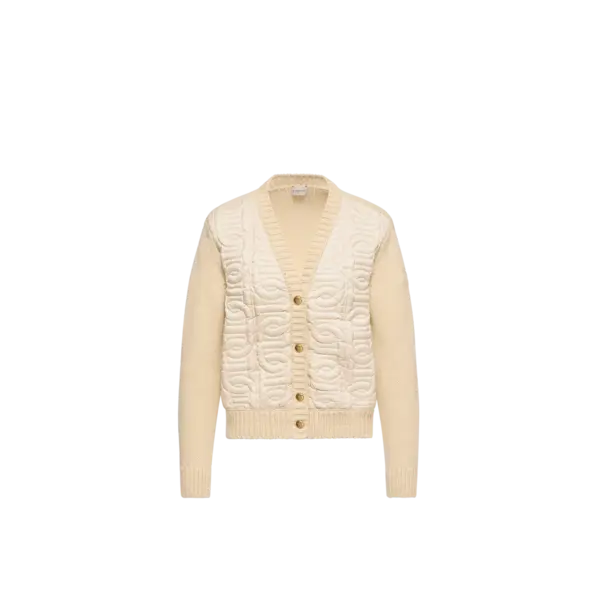 Moncler Chain Quilted Padded V-neck Cardigan - Beige