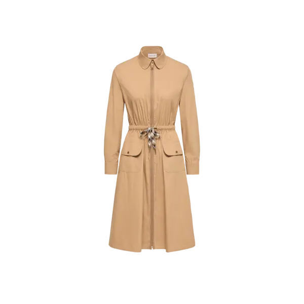 Moncler Technical Cotton Blend Knee-length Shirt Dress - Beige