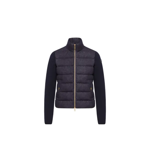 Moncler Wool & Cashmere Padded Zip-up Cardigan - Blue