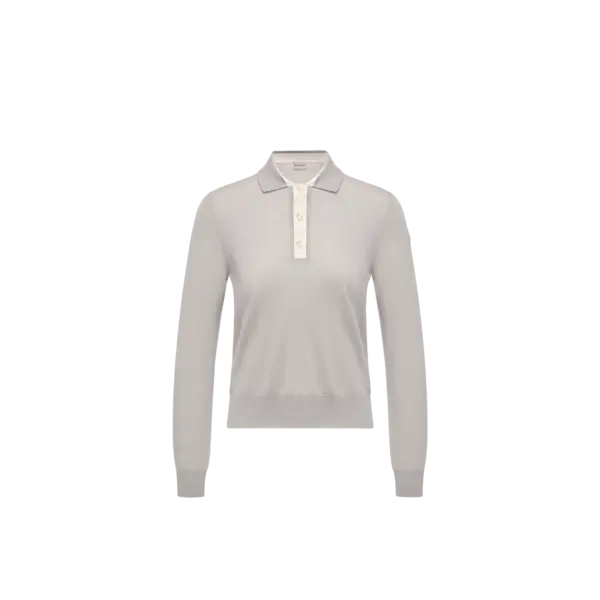 Moncler Wool Long Sleeve Polo Shirt - Grey