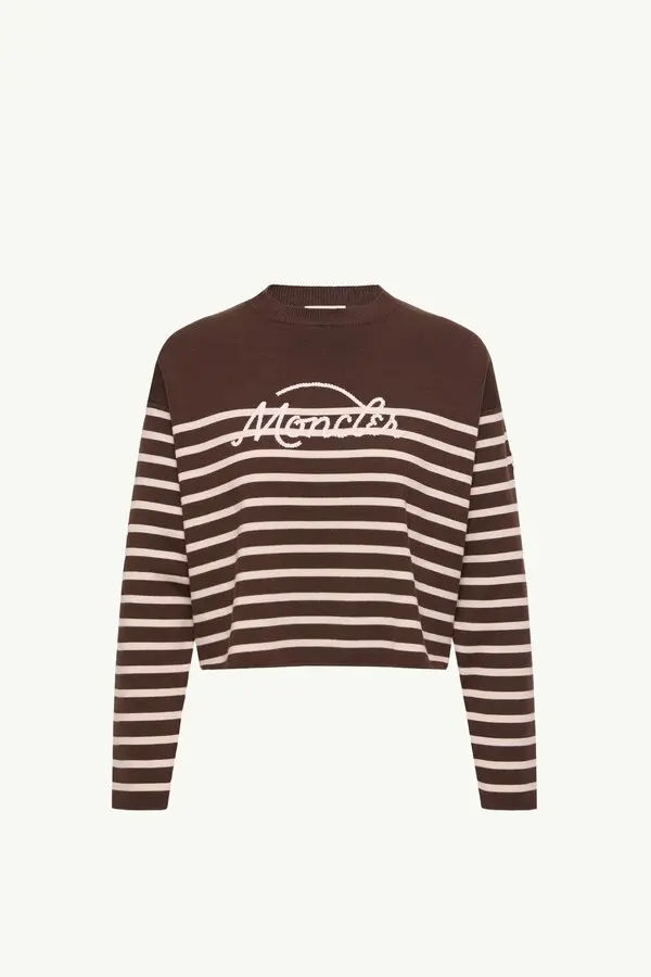 Moncler Striped Fine Knit Wool Sweater - Brown