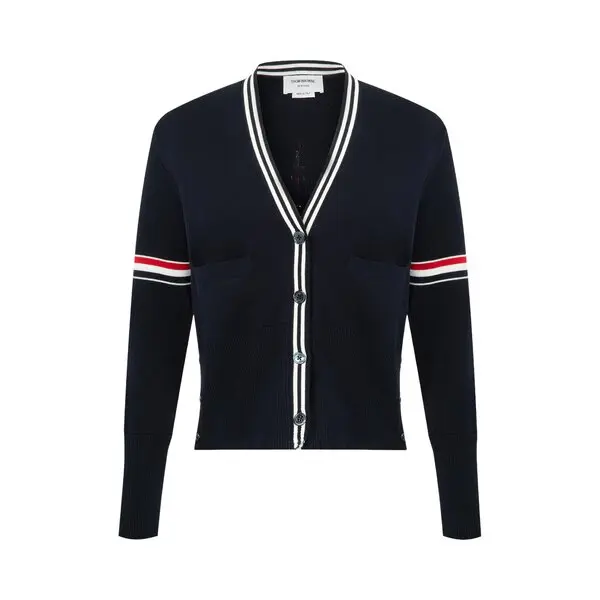 Thom Browne Sailboat Jacquard V-neck Cardigan 'navy - Blue