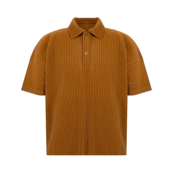 Issey Miyake Pleated Polo Shirt - Brown