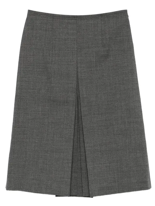 Prada Midi Wool Pleated Skirt - Grey