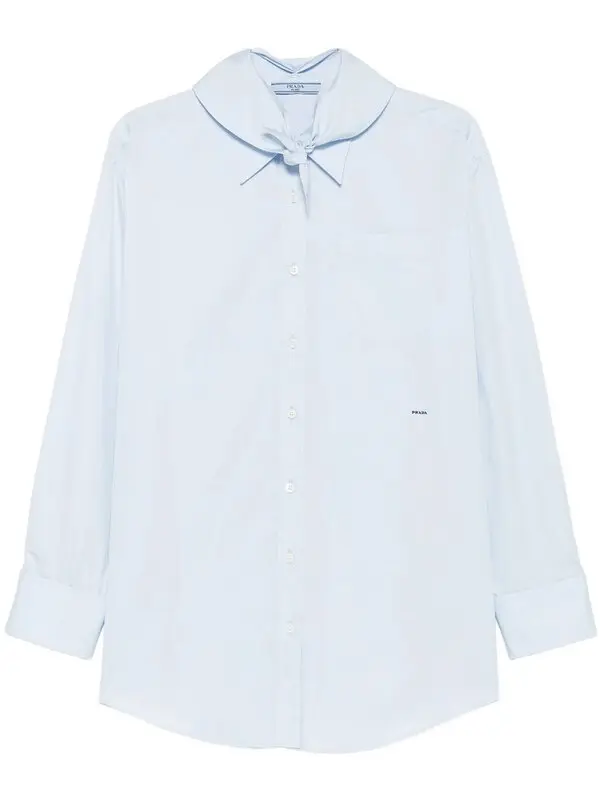Prada Shirt In Poplin With Knot Detail - Blue