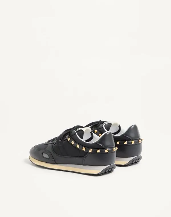 Valentino Garavani Stud Up Leather And Nylon Sneakers - Black