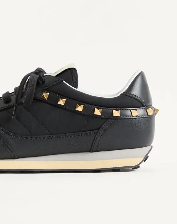Valentino Garavani Stud Up Leather And Nylon Sneakers - Black