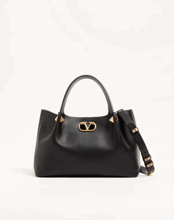 Valentino Garavani Small Soft Leather Shopping Bag With Maxi Studs - Black