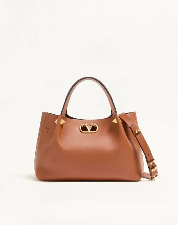 Valentino Garavani Small Soft Leather Shopping Bag - Hazelnut