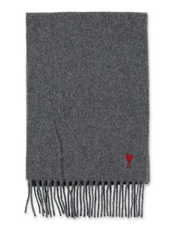 AMI Paris 100% Wool Scarf - Grey Red