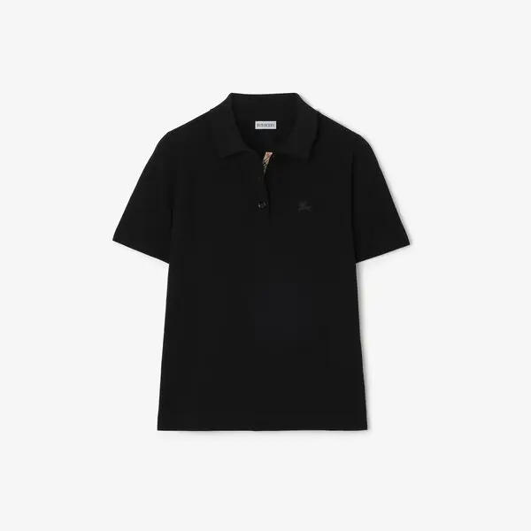 Burberry Lightweight Cotton Piqué Polo With Equestrian Knight Embroidery - Nero