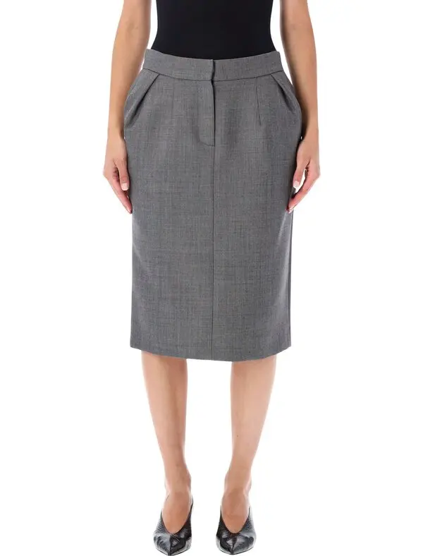 Magda Butrym 100% Wool Midi Skirt With Box Pleats - Grigio
